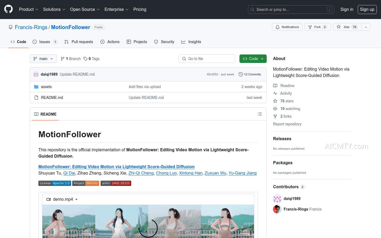 轻量级视频运动编辑模型MotionFollower – AICMTY